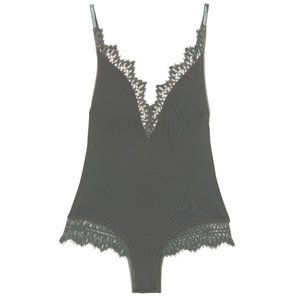 Tops | Eyelash Lace Trim Bodysuit Deep V Lace Nwt Sizes Xsl | Poshmark